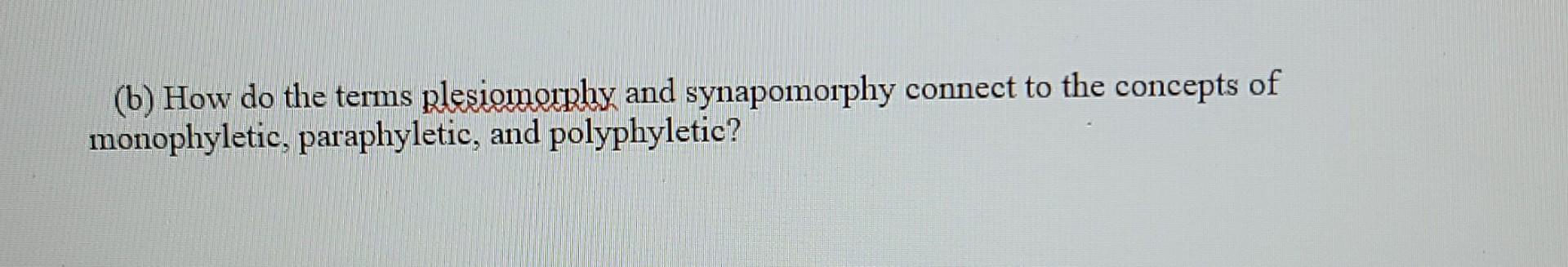 Solved (6) How do the terms plesiomorphy and synapomorphy | Chegg.com