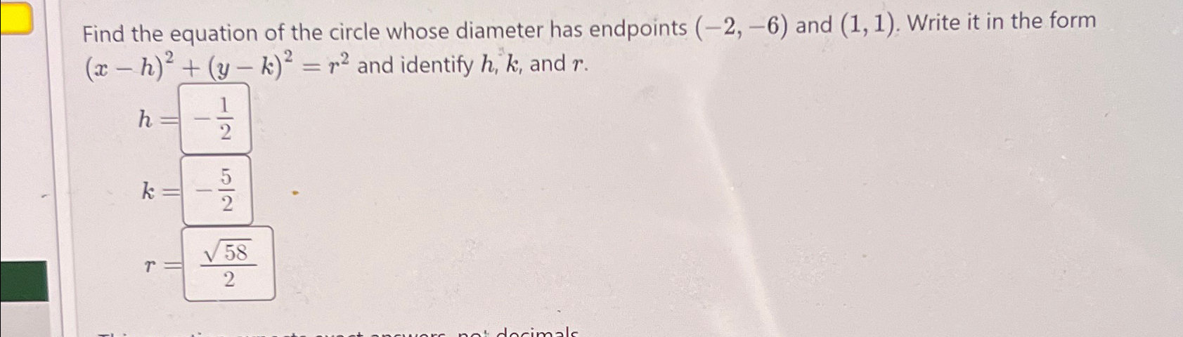 Solved Find the equation of the circle whose diameter has | Chegg.com