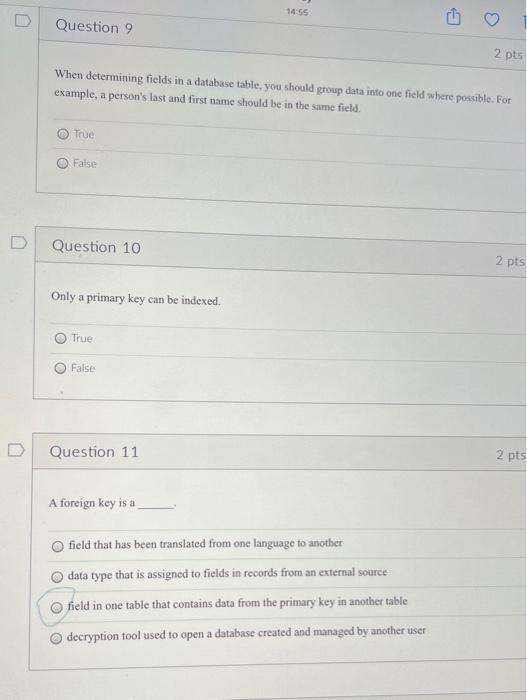 Solved When determining fields in a database table, you | Chegg.com