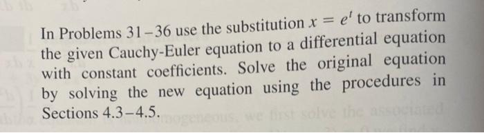 Solved In Problems 31-36 use the substitution x=et to | Chegg.com