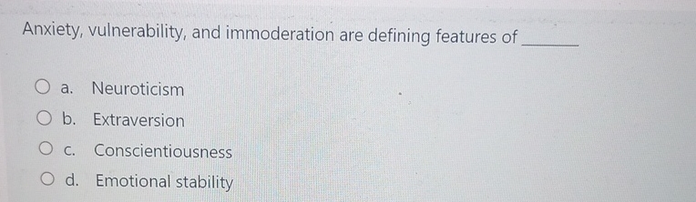Solved Anxiety, vulnerability, and immoderation are defining | Chegg.com
