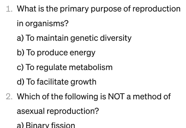 Solved Biology: What is the primary purpose of reproduction | Chegg.com