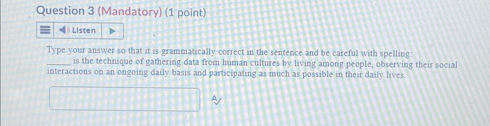 Solved Question 3 (Mandatory) (1 ﻿point)Type your answer so | Chegg.com