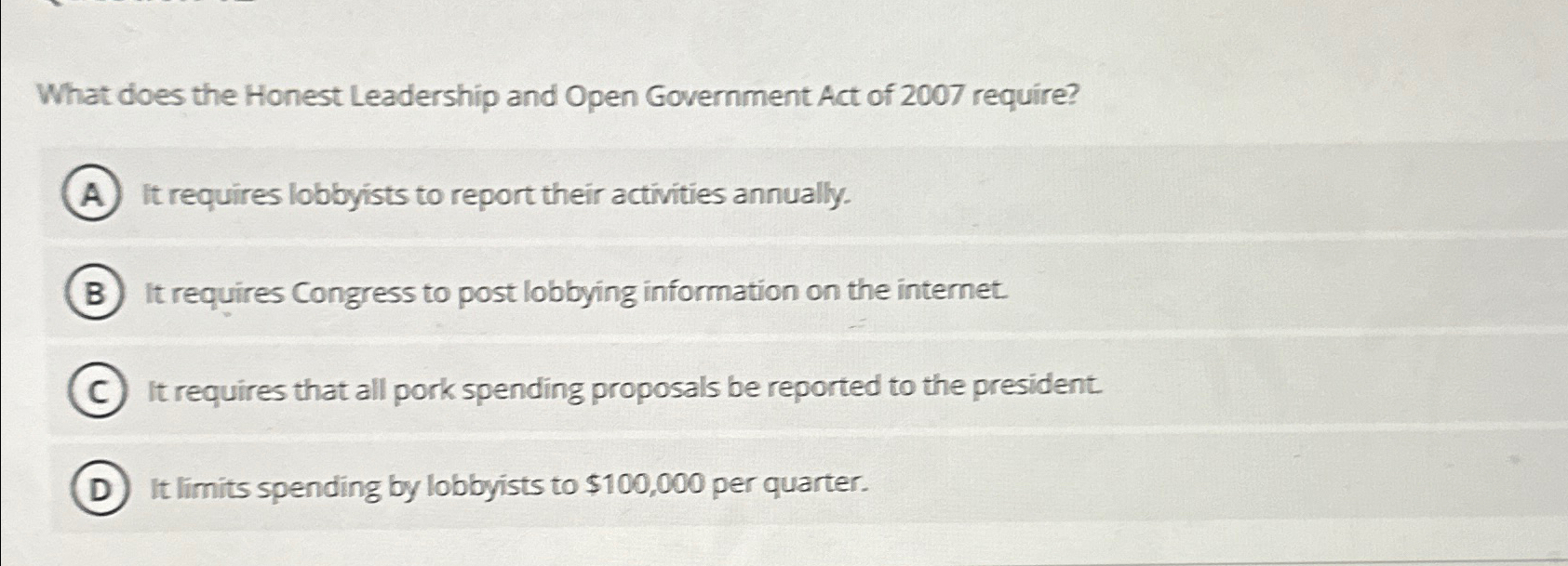Solved What does the Honest Leadership and Open Government | Chegg.com