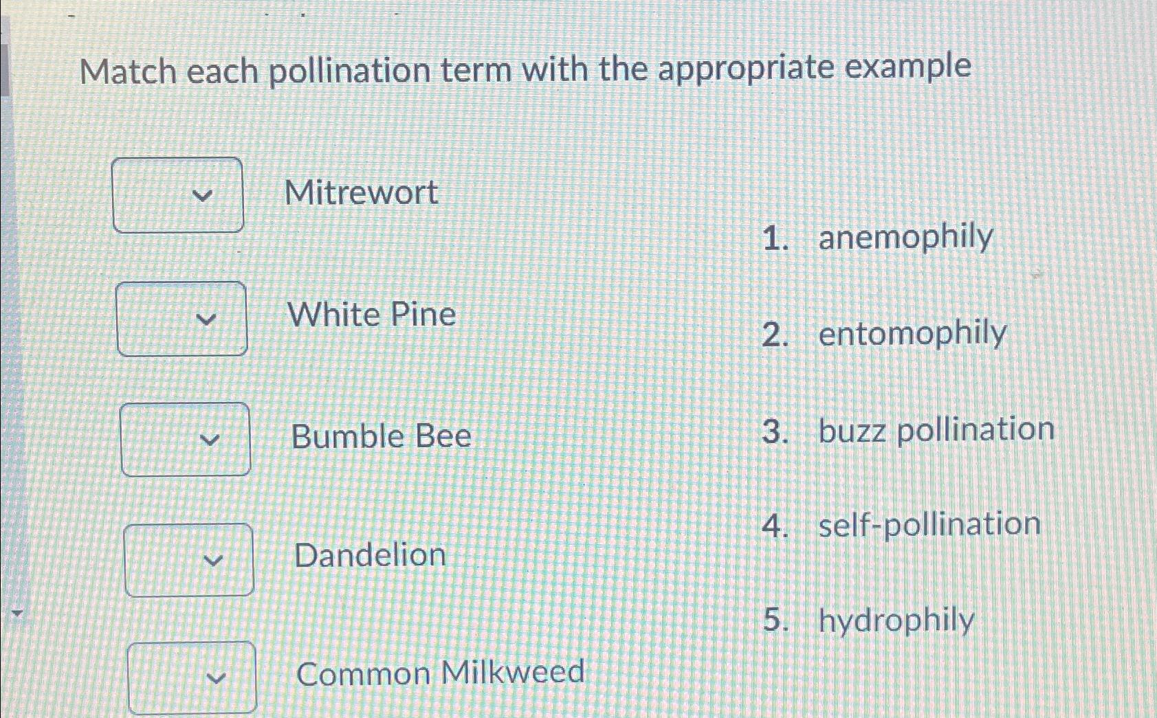 Solved Match each pollination term with the appropriate | Chegg.com