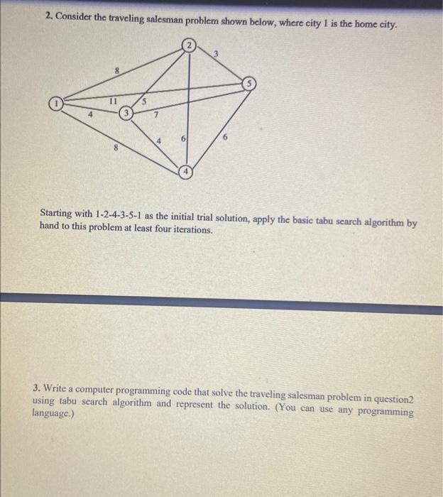Solved 2. Consider the traveling salesman problem shown | Chegg.com