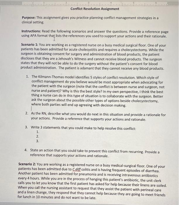 Solved Conflict Resolution Assignment Purpose This