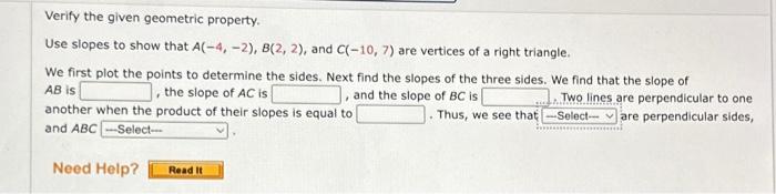 Solved Verify the given geometric property. Use slopes to | Chegg.com