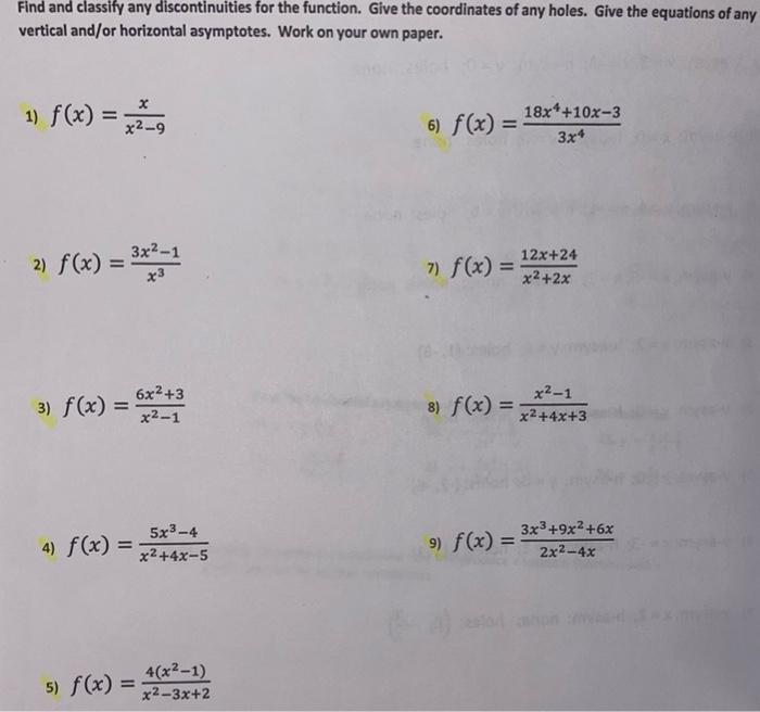 Solved Find and classify any discontinuities for the | Chegg.com