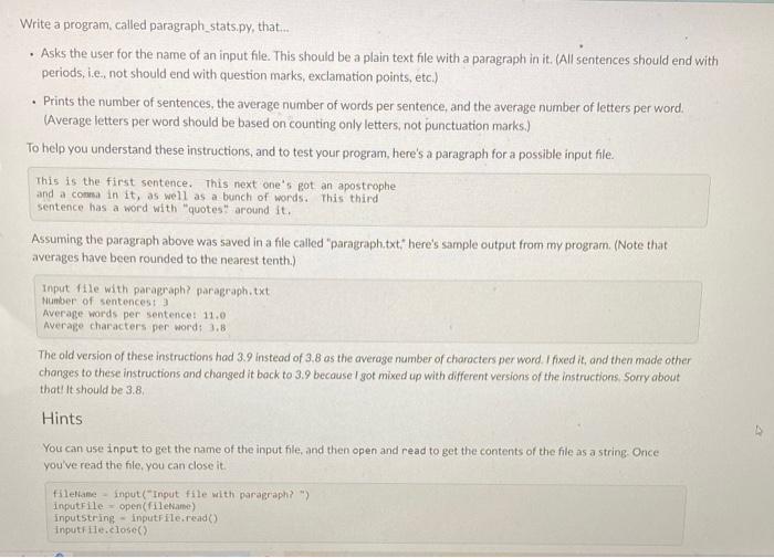 Solved Write a program, called paragraph_stats.py, that... - | Chegg.com