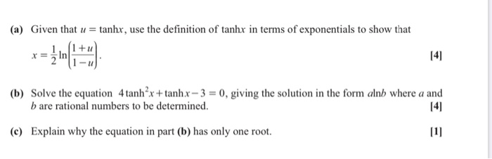Solved (a) Given that u = tanhx, use the definition of tanhx | Chegg.com