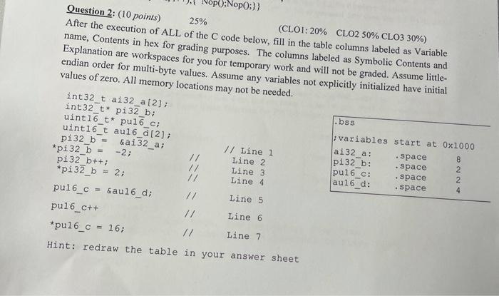 Solved O;NopO;}} Question 2: (10 points) 25% (CLOI: 20% CLO2 | Chegg.com