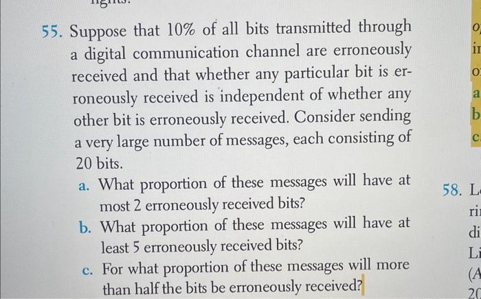 Solved 55. Suppose that 10% of all bits transmitted through | Chegg.com