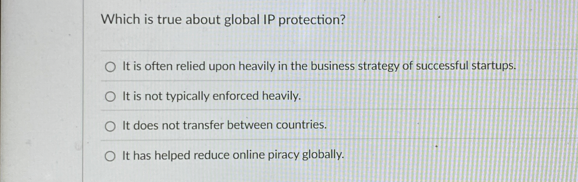 Solved Which is true about global IP protection?It is often | Chegg.com