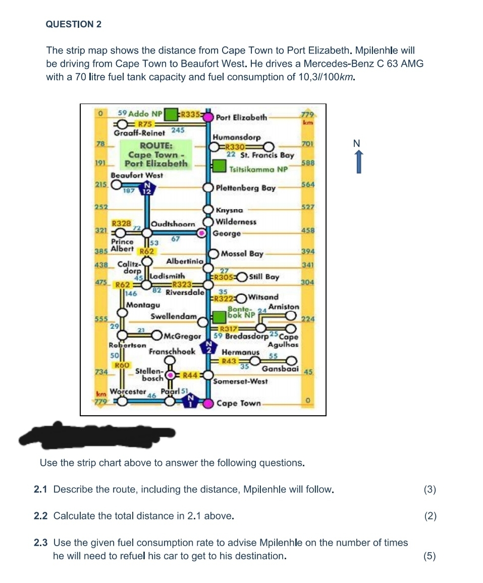 Solved QUESTION 2The strip map shows the distance from Cape | Chegg.com