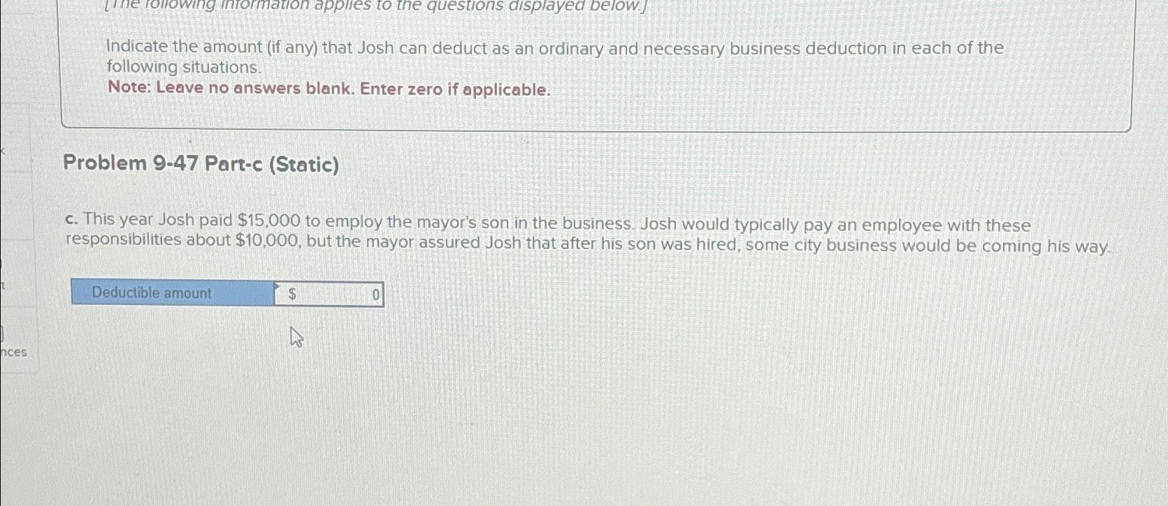 Solved Indicate the amount (if any) ﻿that Josh can deduct as | Chegg.com