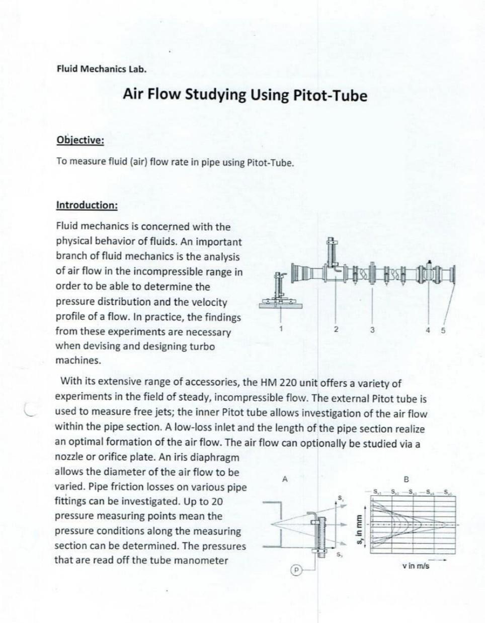 Solved Fluid Mechanics Lab. Air Flow Studying Using | Chegg.com