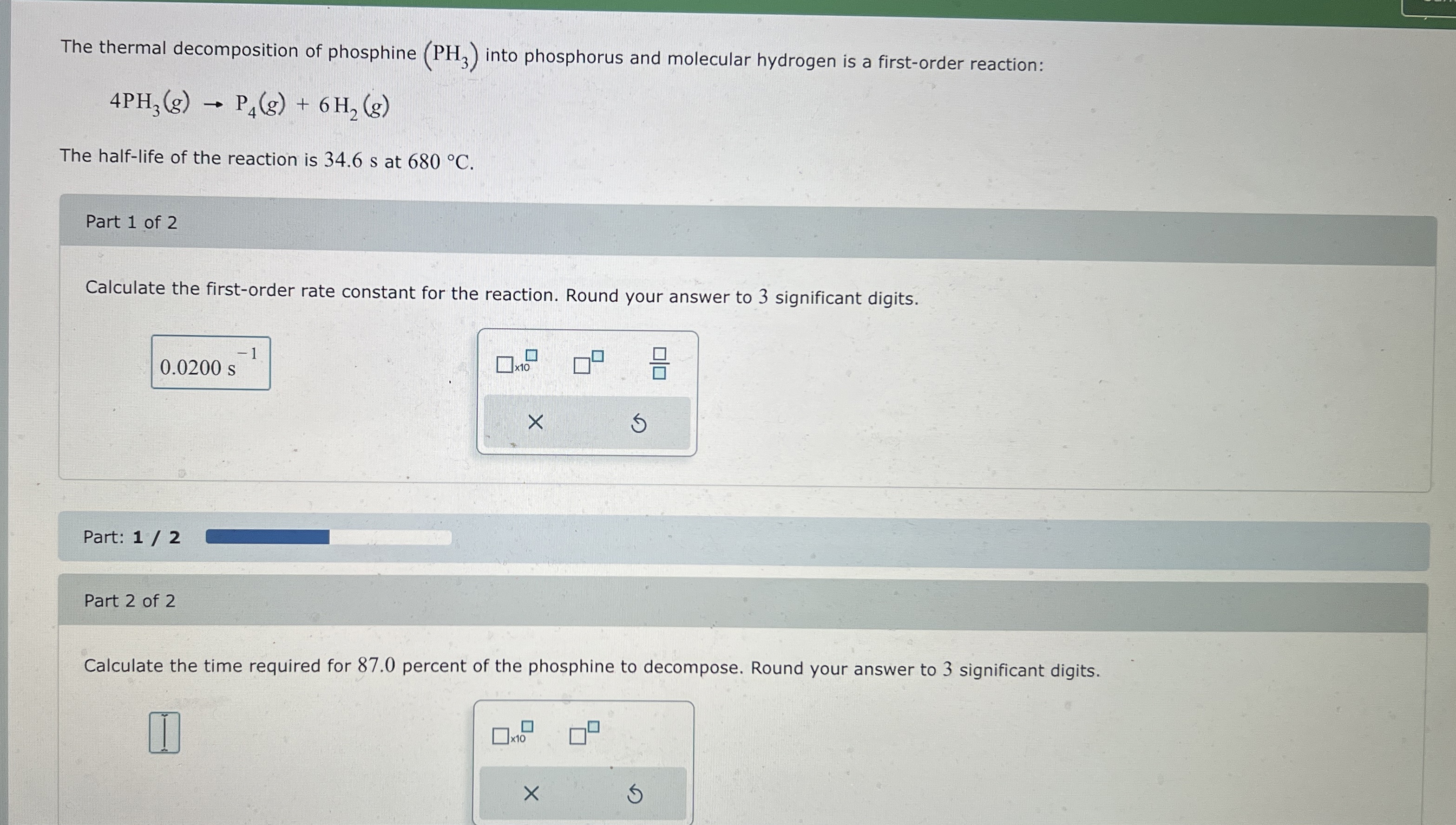 Solved The thermal decomposition of phosphine (PH3) ﻿into | Chegg.com