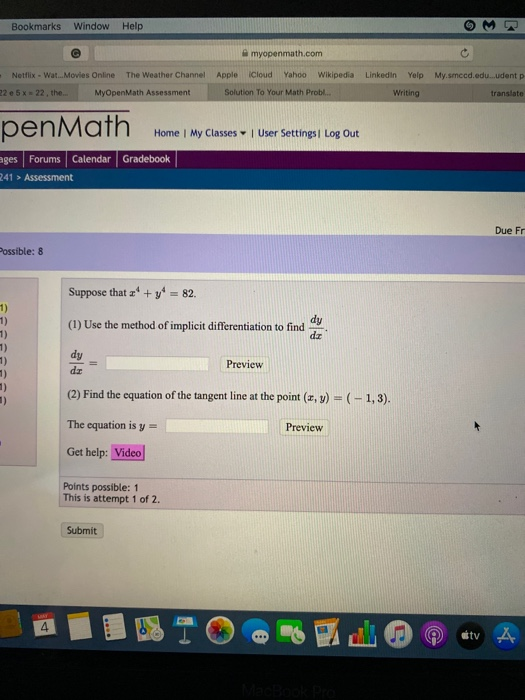 Solved Bookmarks Window Help myopenmath.com Netfx. Wat | Chegg.com