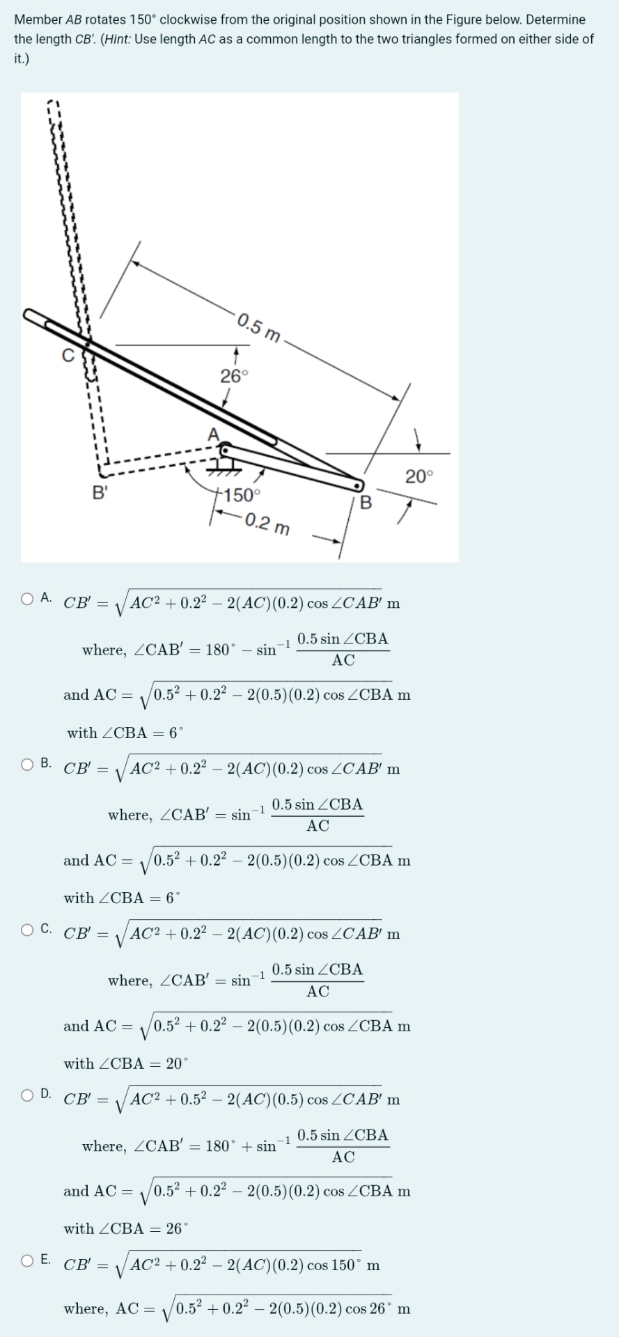 Solved Member AB ﻿rotates 150° ﻿clockwise from the original | Chegg.com