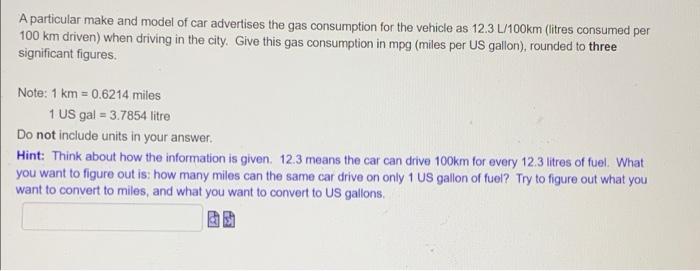 Solved A particular make and model of car advertises the gas | Chegg.com