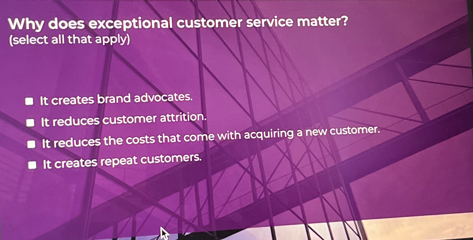 Solved Why does exceptional customer service matter? (select | Chegg.com