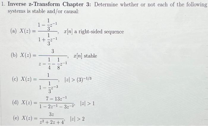 Solved 1. Inverse z-Transform Chapter 3: Determine whether | Chegg.com