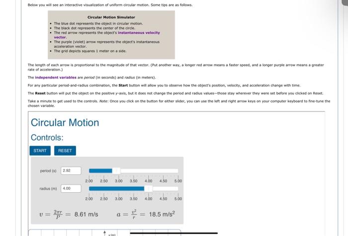 Solved Circular Motion Simulator - The blue dot represents | Chegg.com