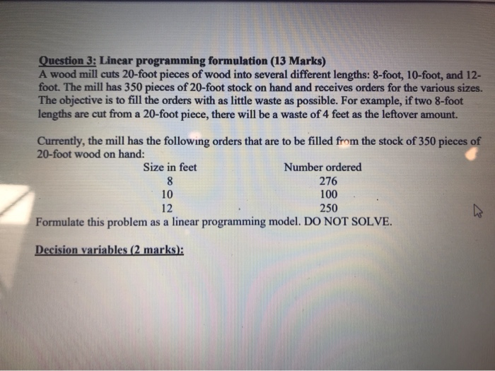 Solved Question 3 Linear Programming Formulation 13 Marks 