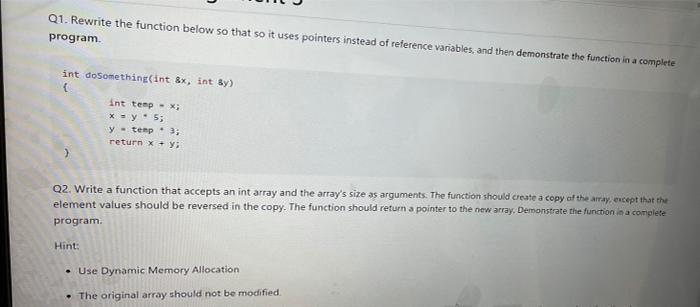 Solved Q1 Rewrite The Function Below So That So It Uses Chegg