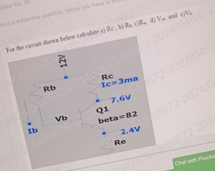For the circuit shown below calculate a) Rc, ﻿b) Rb, | Chegg.com