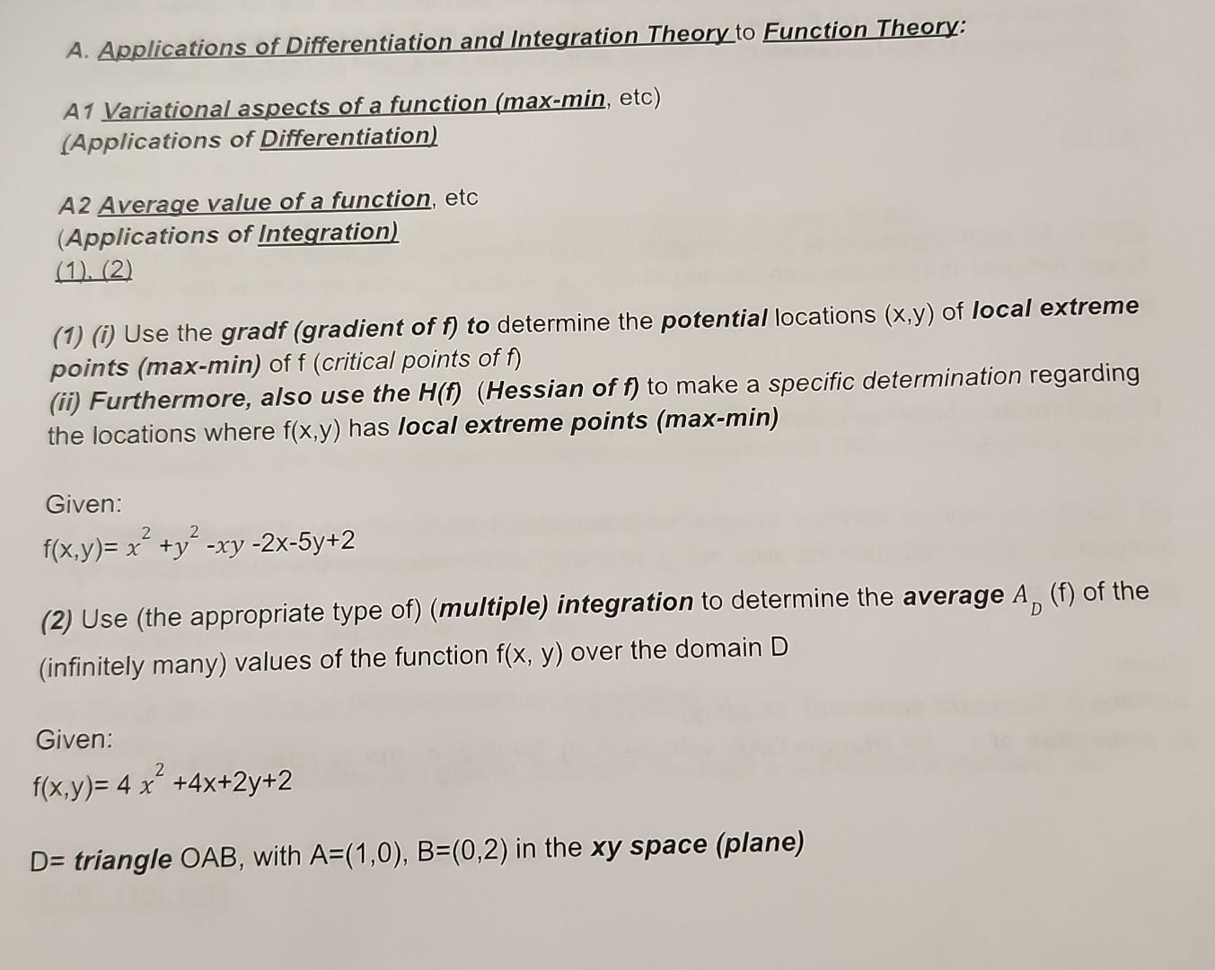 Solved A. Applications of Differentiation and Integration | Chegg.com