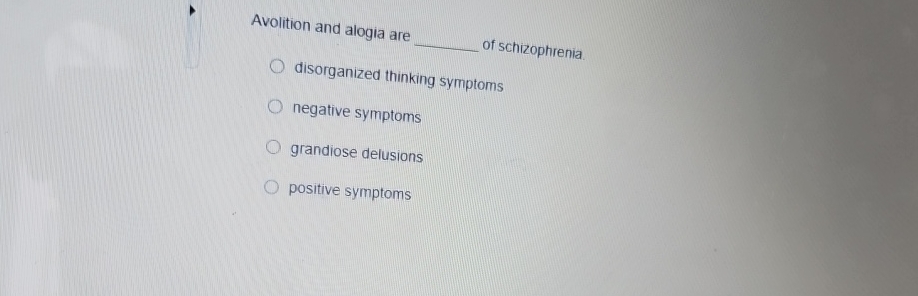 Solved Avolition and alogia are ﻿of | Chegg.com