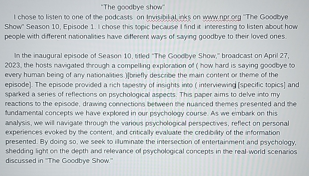 Solved how to arrange this "The goodbye show"I chose to | Chegg.com