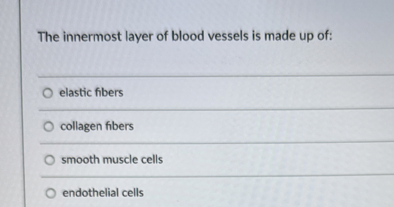 Solved The innermost layer of blood vessels is made up | Chegg.com