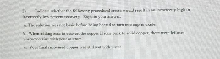 2) Indicate whether the following procedural errors | Chegg.com