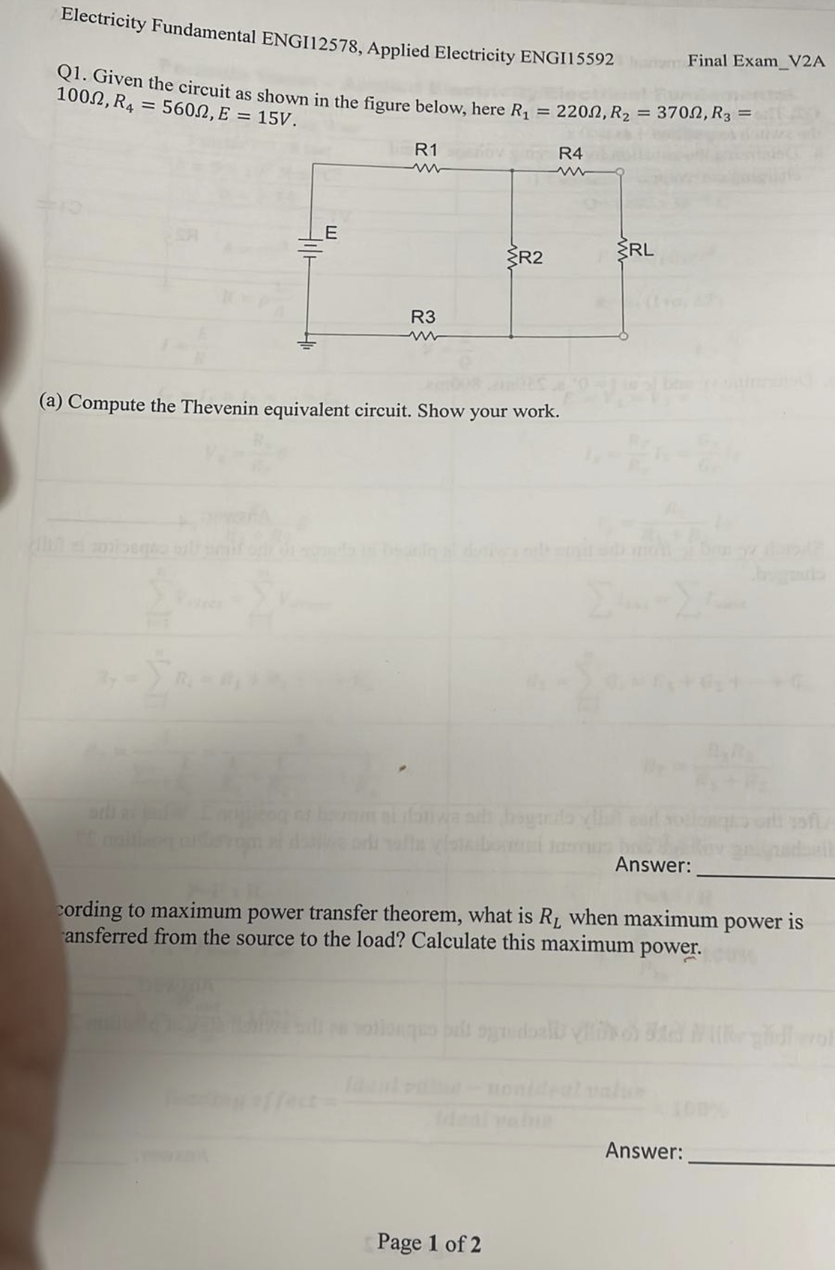 Solved Electricity Fundamental ENGI12578, ﻿Applied | Chegg.com