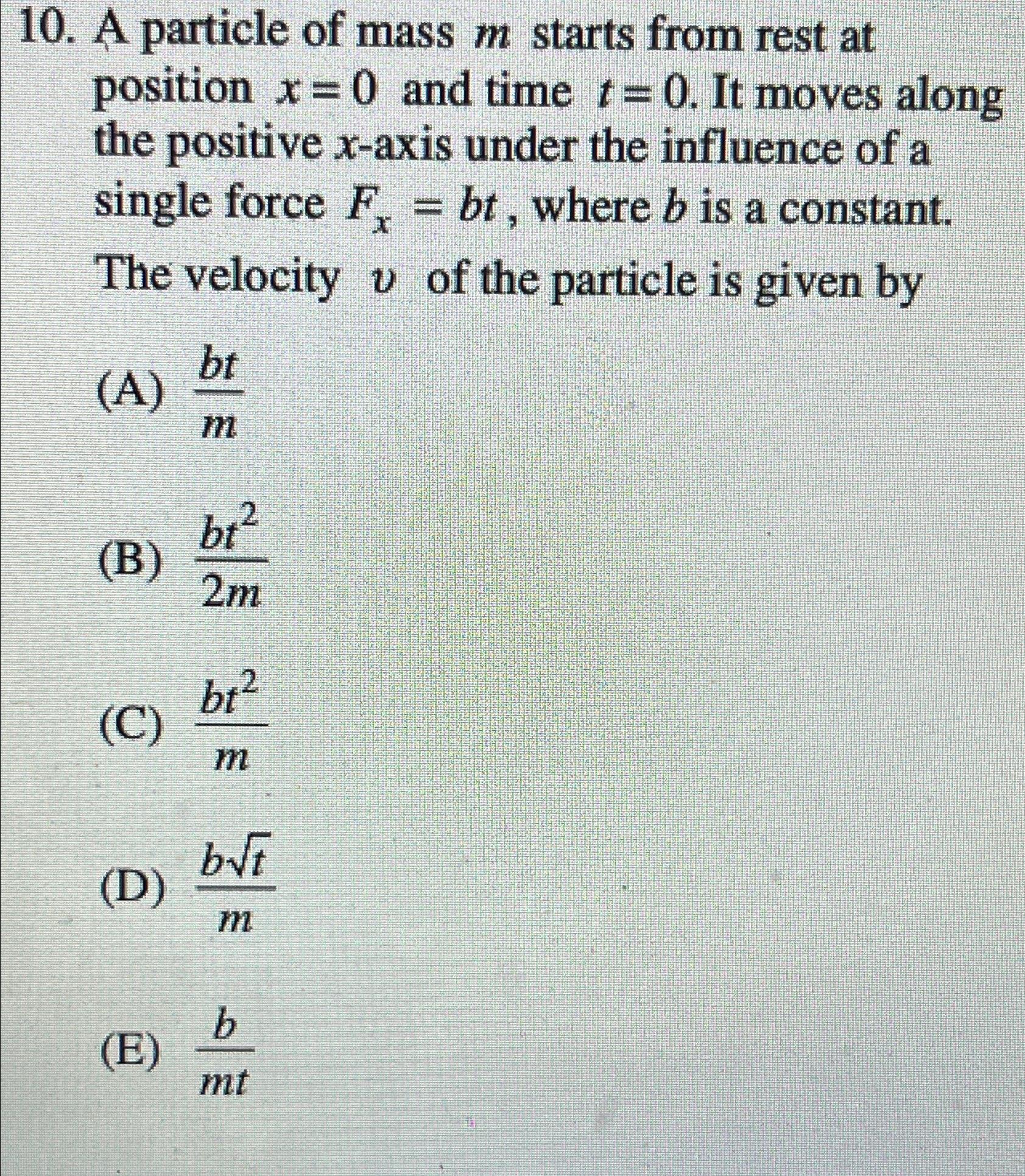 Solved A particle of mass m ﻿starts from rest at position | Chegg.com