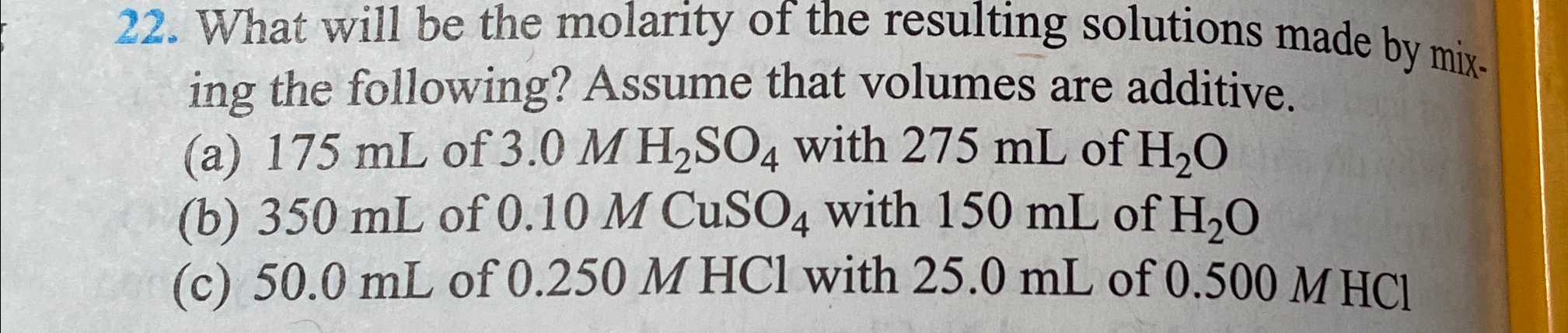 Solved What will be the molarity of the resulting solutions | Chegg.com
