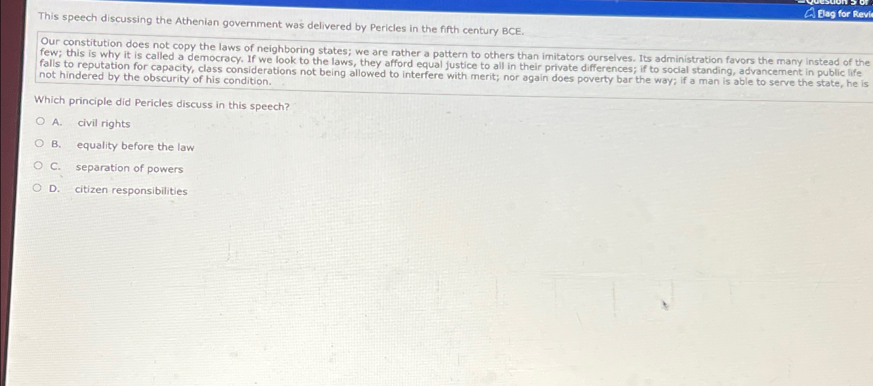 Solved This speech discussing the Athenian government was | Chegg.com