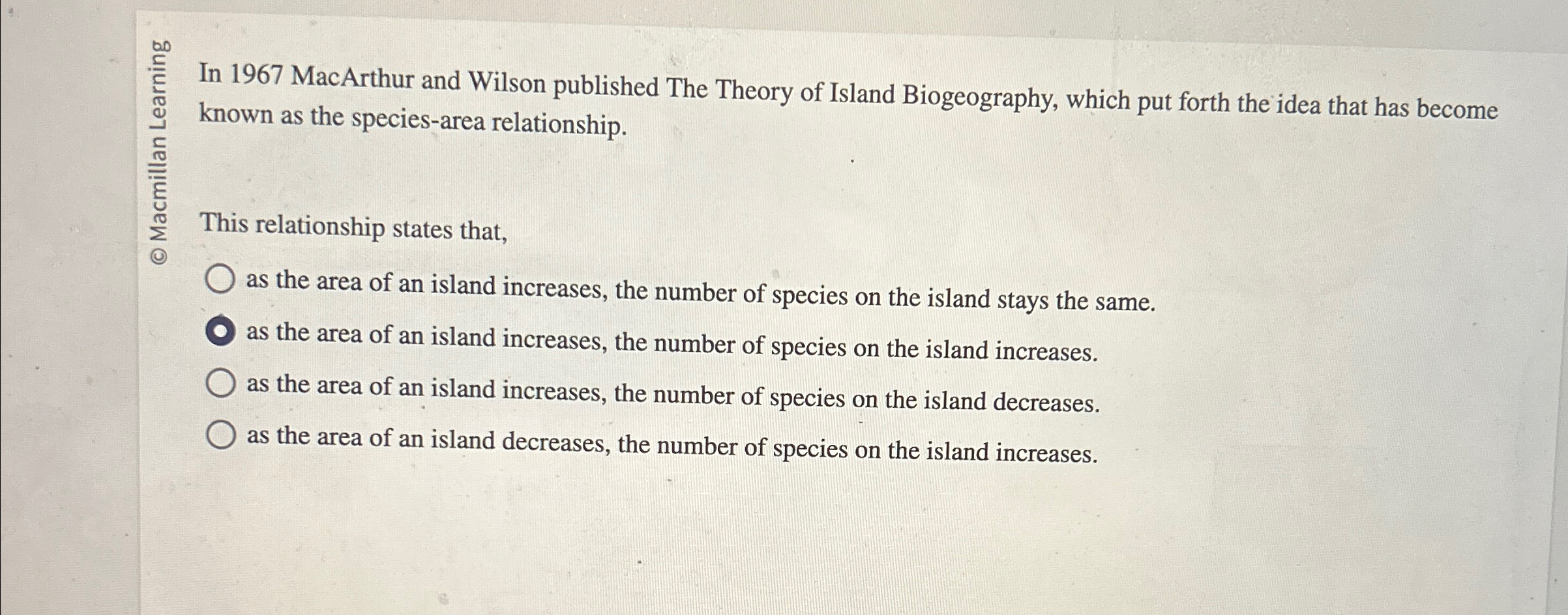 Solved In 1967 ﻿MacArthur and Wilson published The Theory of | Chegg.com