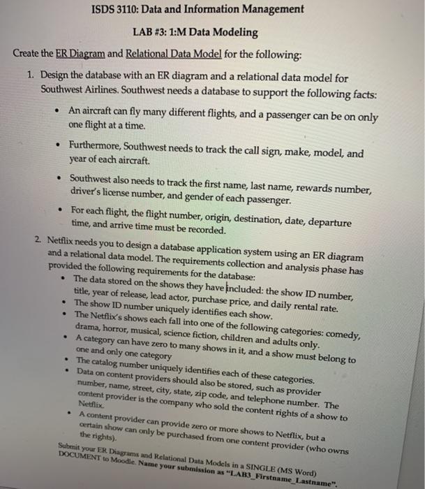 Solved ISDS 3110: Data and Information Management LAB #3: | Chegg.com
