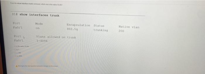 811 show interfaces trunk Dost Moder Encapsulation | Chegg.com