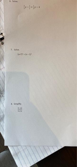 Solved 6. Solve. 7. Solve (x+7=(x-1 8. Simplify. 5-61 9+51 | Chegg.com