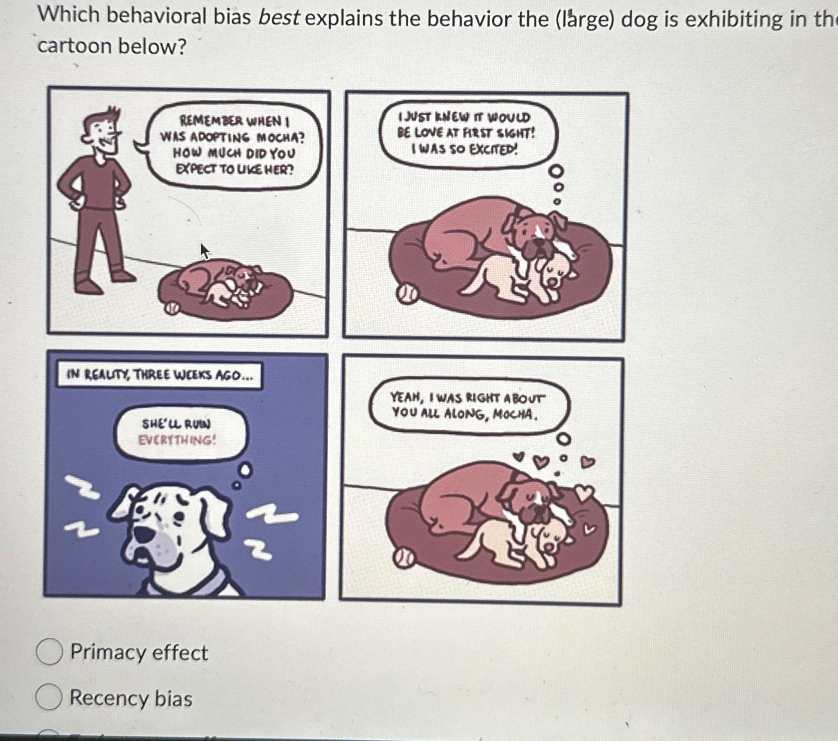 Solved Which behavioral bias best explains the behavior the | Chegg.com