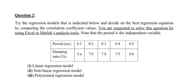 Solved Question 2: Try the regression models that is | Chegg.com