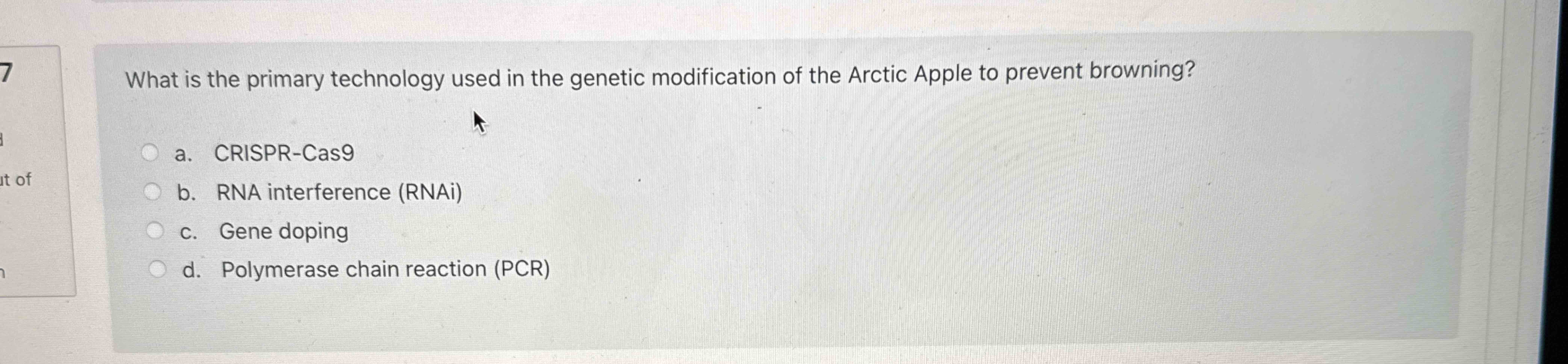 Solved What is the primary technology used in the genetic | Chegg.com