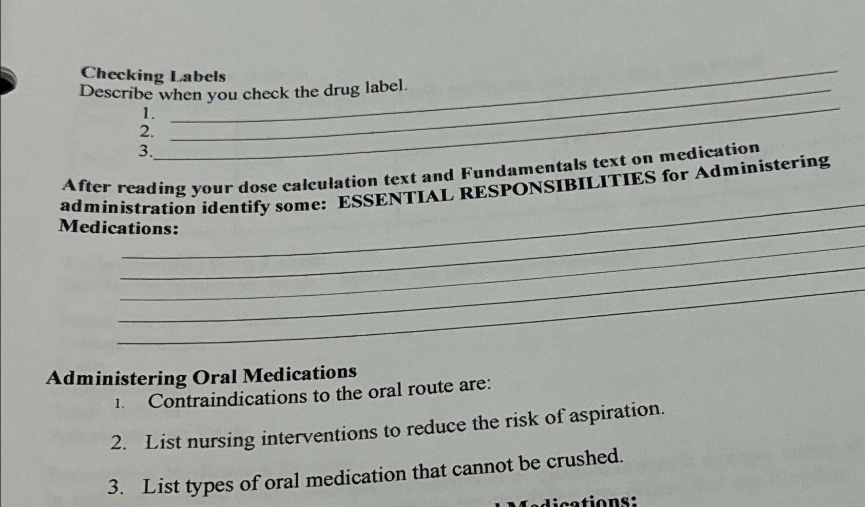 Solved Checking LabelsDescRibe when you check the drug | Chegg.com