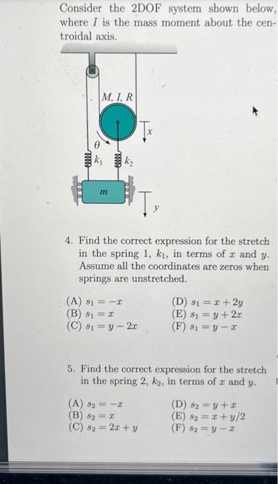 Solved Consider The 2dof System Shown Below Where I Is The 