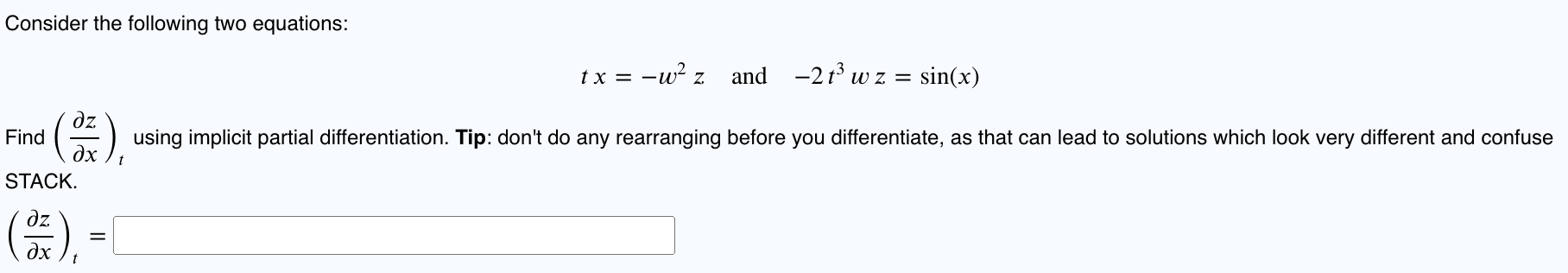 Consider the following two equations:tx=-w2z, ﻿and | Chegg.com